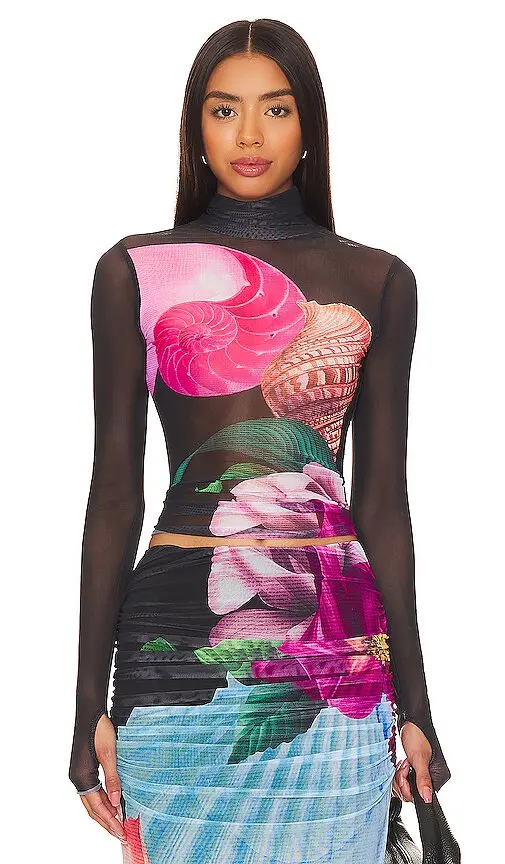AFRM Zadie Mesh Mockneck Top - Surreal Shells
