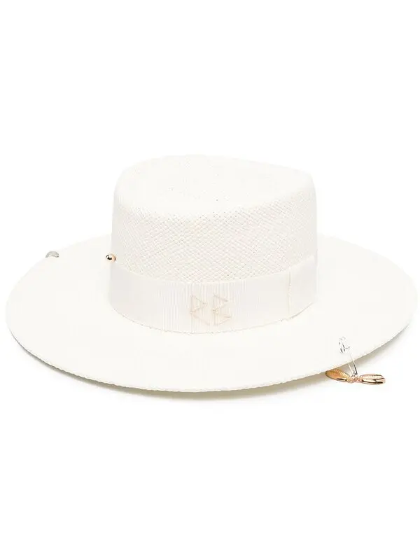 Ruslan Baginskiy Chain-embellished Boater Hat - White