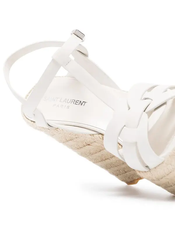 Saint Laurent Tribute 85mm Leather Espadrille Wedges - White