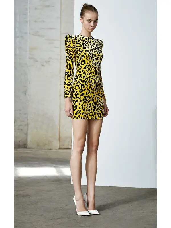 Alex Perry Jax Leopard Print Velvet Mini Dress