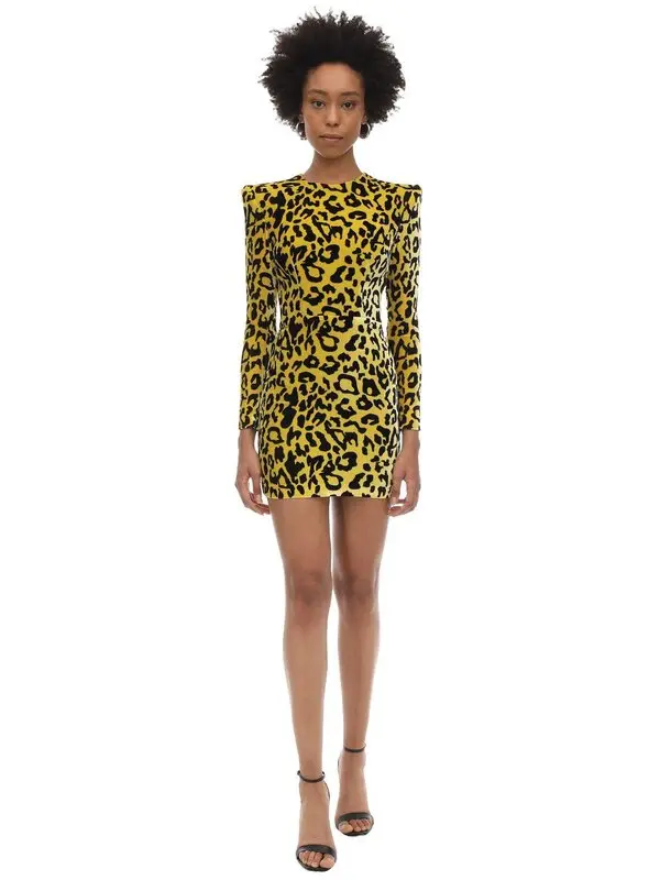 Alex Perry Jax Leopard Print Velvet Mini Dress
