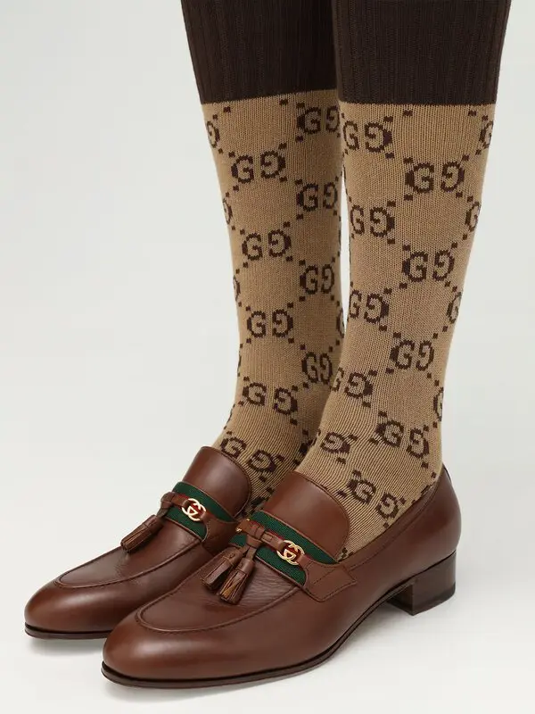 Gucci Gg Supreme Logo Cotton Blend Socks - Beige,Brown | Editorialist