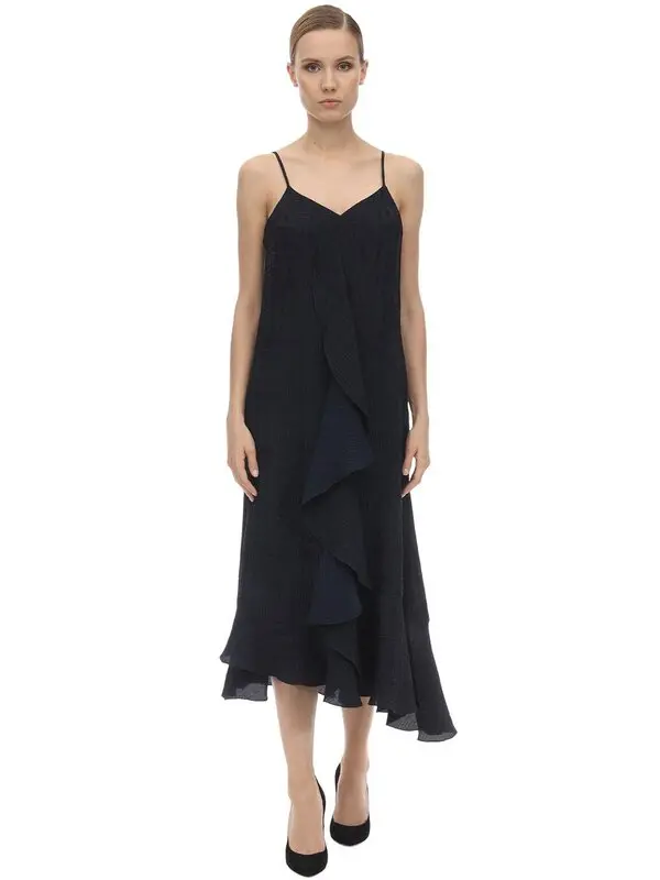 Victoria Beckham Textured Ruffled Viscose Midi Dress