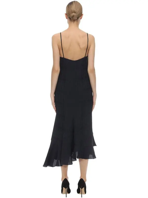 Victoria Beckham Textured Ruffled Viscose Midi Dress