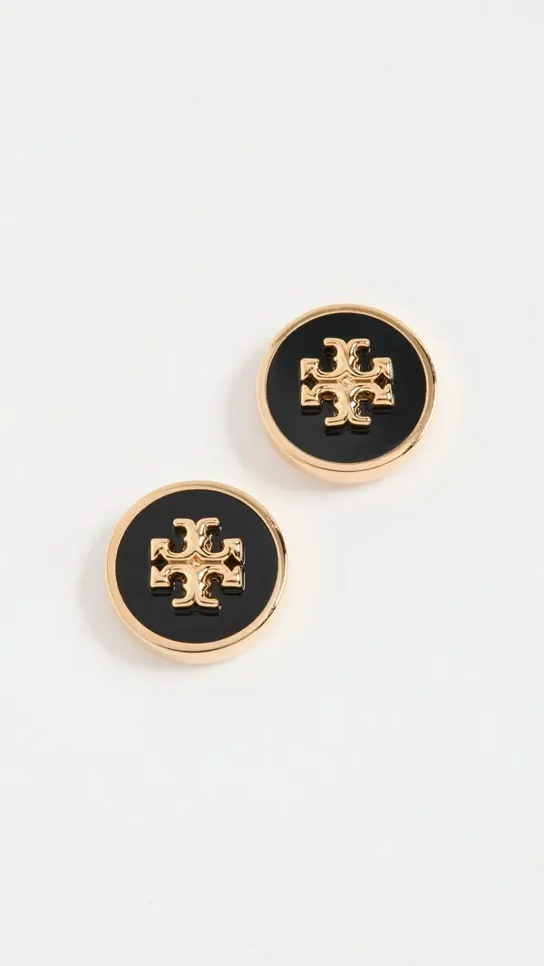 Tory Burch Logo Enamel Stud Earrings - Tory Gold/black