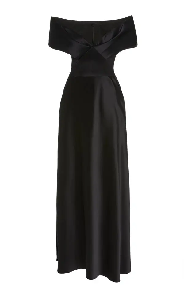 brandon maxwell off the shoulder dress $2495 Brandon Maxwell Women's Black Ruched Off-Shoulder Gown Dress Size 6