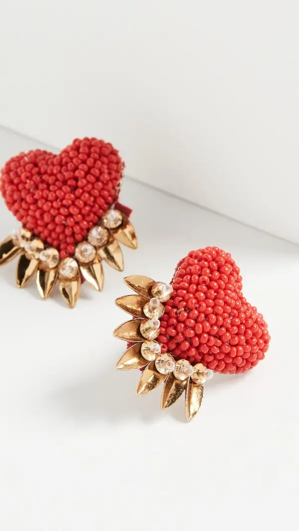 Deepa Gurnani Danika Heart Earrings - Red