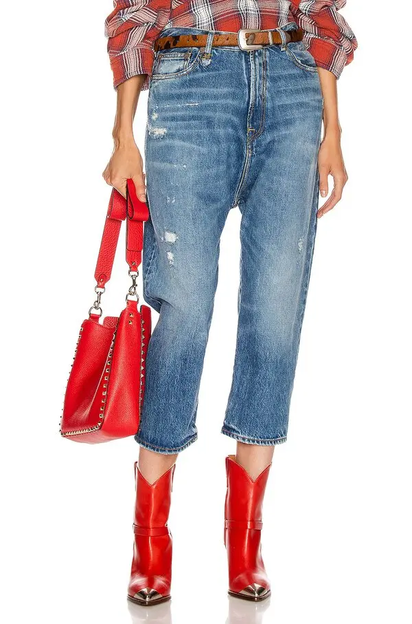 R13 Tailored Drop Slim Crop Leg Denim - Bain Blue