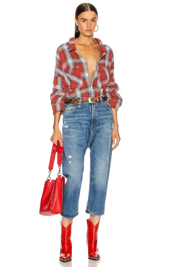 R13 Tailored Drop Slim Crop Leg Denim - Bain Blue