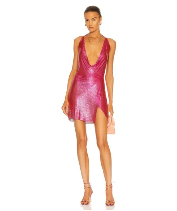 FANNIE SCHIAVONI Maia Metal Mesh Mini Dress - Fuchsia