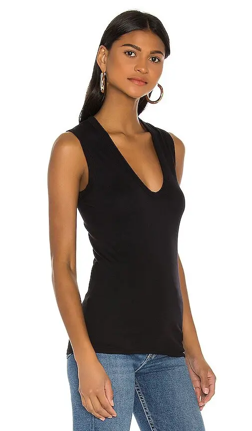 Enza Costa Supima Sleeveless U Tank - Black