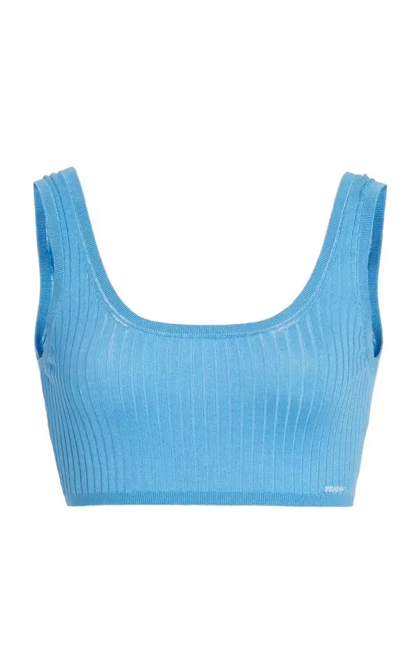 Prada Ribbed Silk Cropped Bra Top - Blue