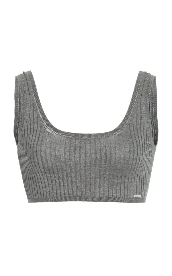 Prada Ribbed Silk Cropped Bra Top - Grey