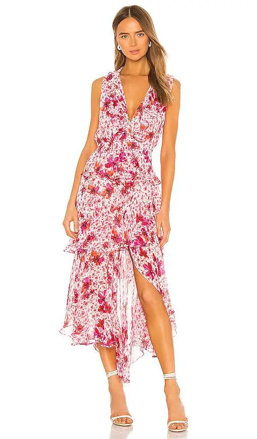 open lace back dress Misa Los Angeles Pink Floral Maxi Dress, L – Second Serve Resale