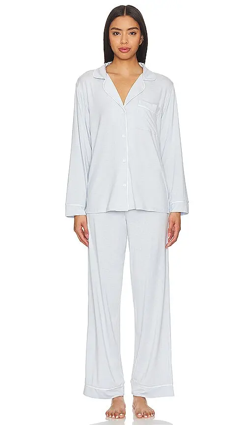Eberjey Gisele Long Pj Set In Baby Blue - Ice Blue & Ivory
