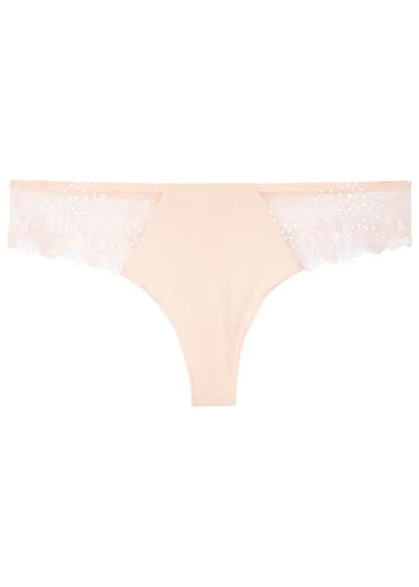 Simone Perele Délice Blush Lace-panelled Thong - Light Pink