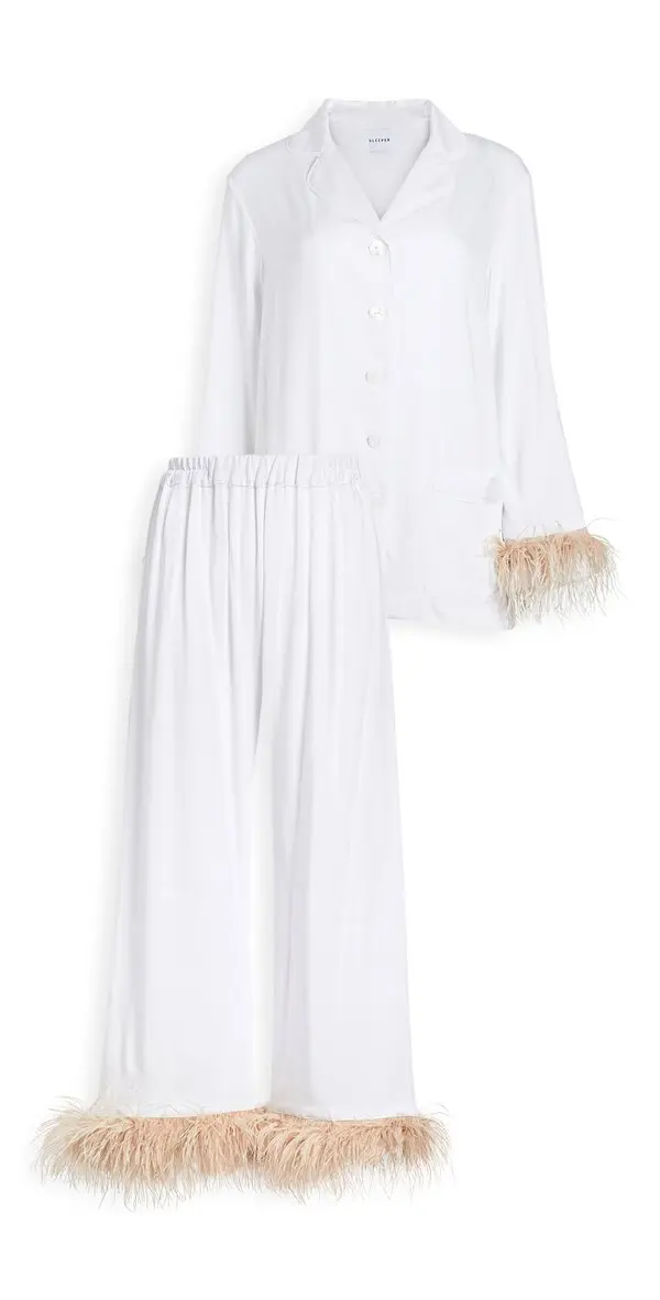 Sleeper Pajama Set With Feathers - White