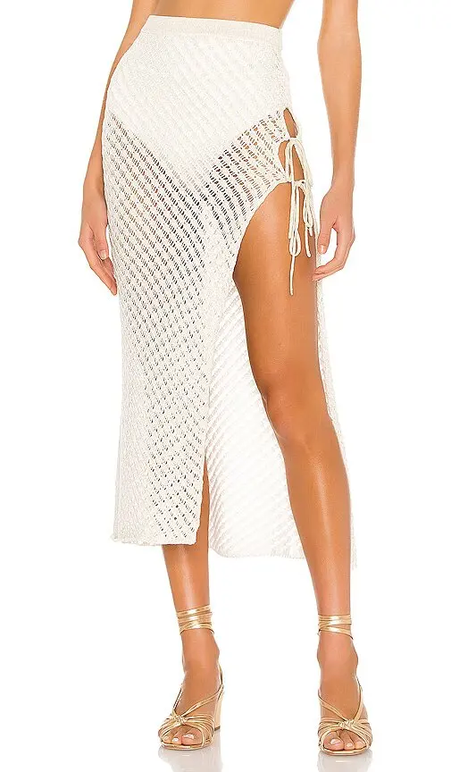 CAMILA COELHO Offshore Midi Skirt In Ivory - White & Gold