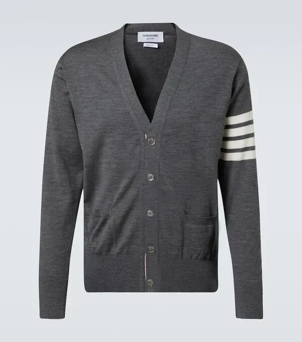 Thom Browne 4-bar Merino Wool Cardigan - Grey
