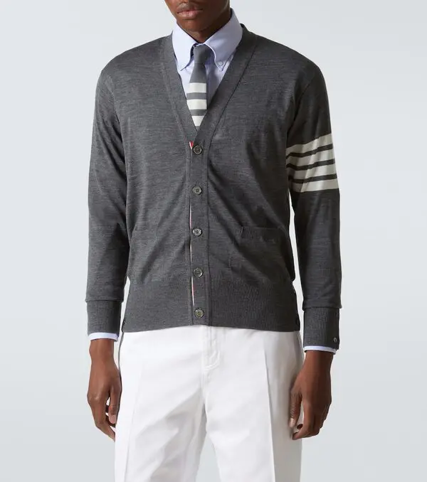 Thom Browne 4-bar Merino Wool Cardigan - Grey