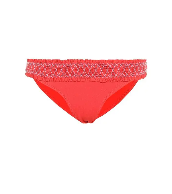 Heidi Klein Sophia Smocked Bikini Bottom - Red