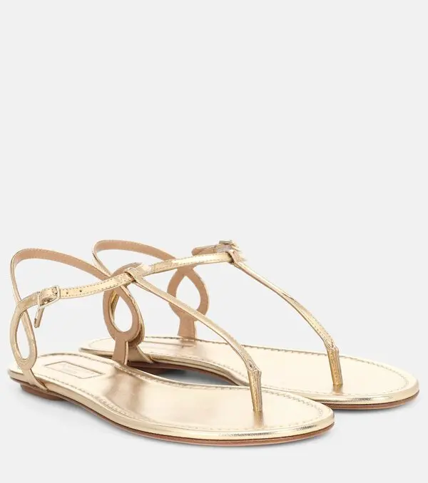 AQUAZZURA Almost Bare Metallic Leather Sandals - Gold