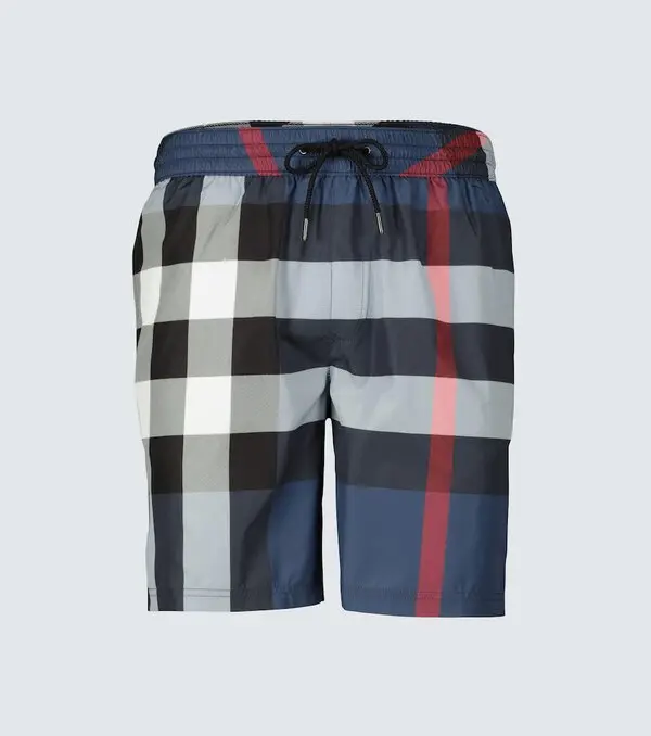 Burberry Large Check-printed Swim Shorts - Blue