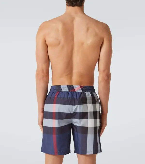 Burberry Large Check-printed Swim Shorts - Blue