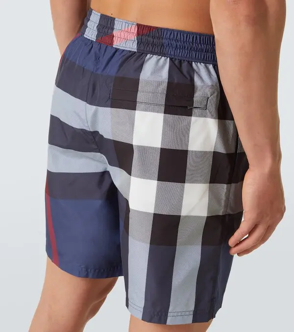 Burberry Large Check-printed Swim Shorts - Blue