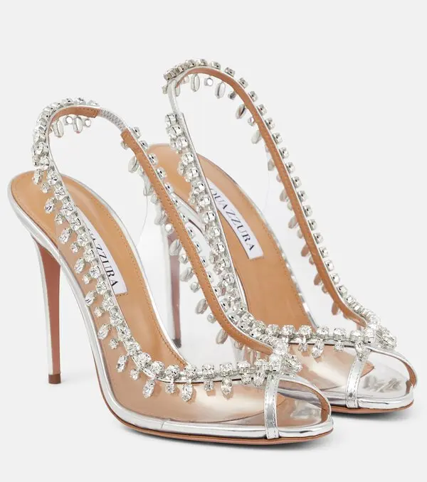 AQUAZZURA Temptation 105 Embellished Sandals - Silver