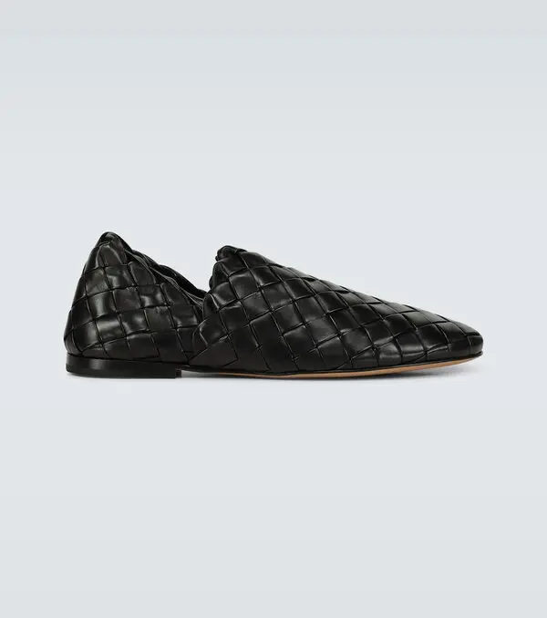 Bottega Veneta Intreccio Leather Slippers - Black