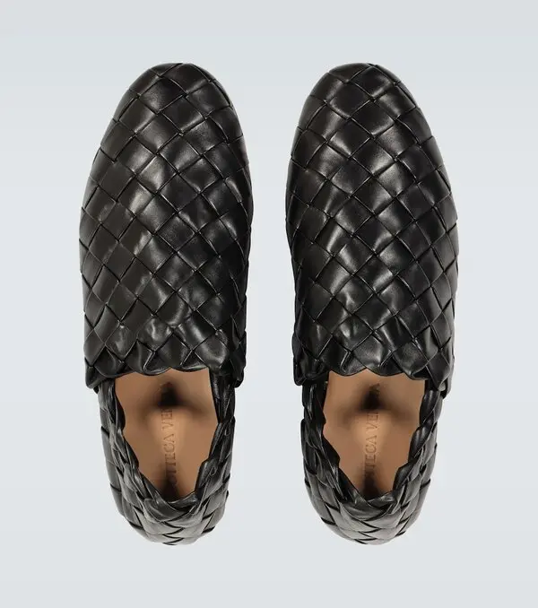 Bottega Veneta Intreccio Leather Slippers - Black