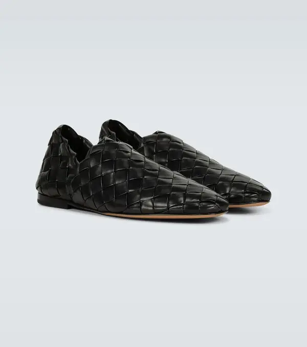 Bottega Veneta Intreccio Leather Slippers - Black