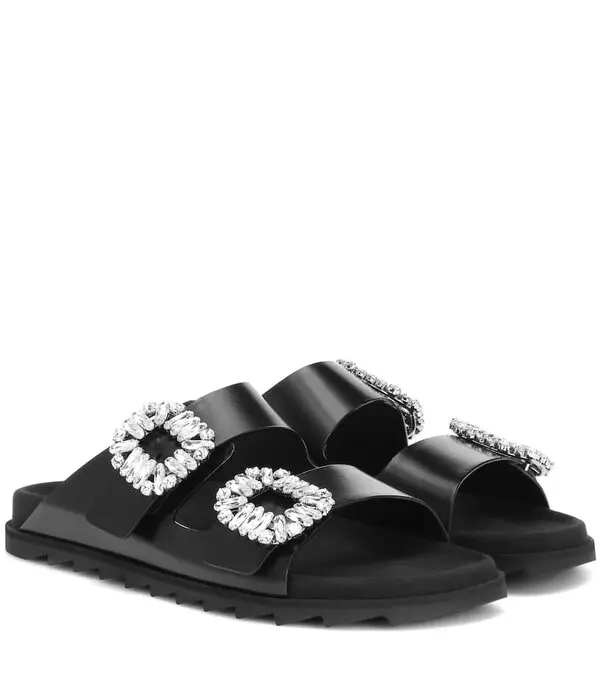 ROGER VIVIER Slidy Viv' Leather Sandals - Black