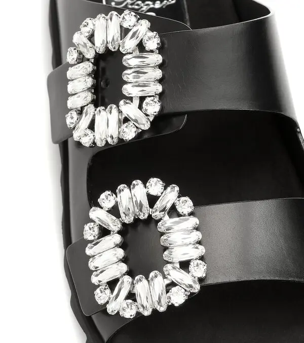 ROGER VIVIER Slidy Viv' Leather Sandals - Black