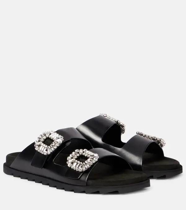 ROGER VIVIER Slidy Viv' Leather Sandals - Black