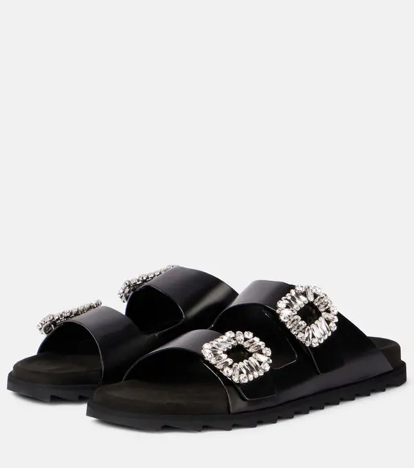 ROGER VIVIER Slidy Viv' Leather Sandals - Black