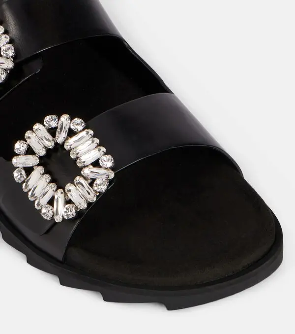 ROGER VIVIER Slidy Viv' Leather Sandals - Black