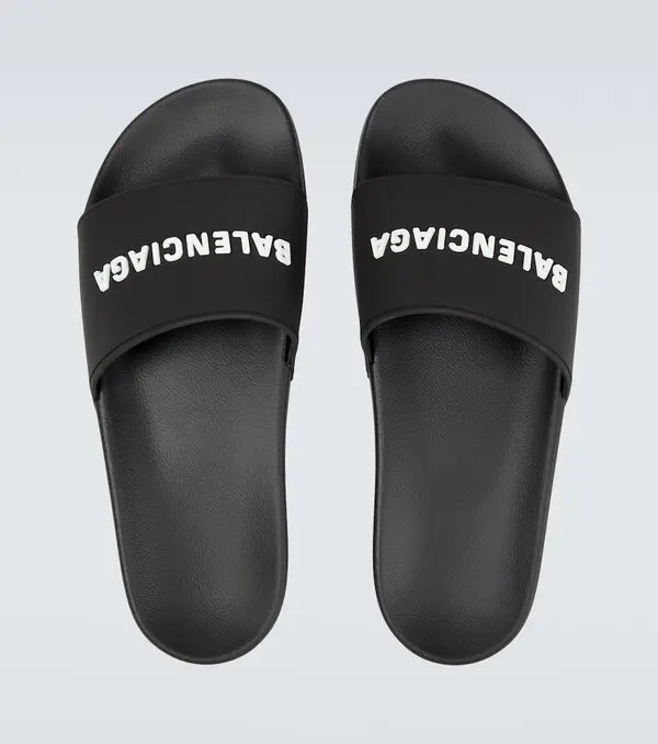 Balenciaga Pool Logo Slides - Black