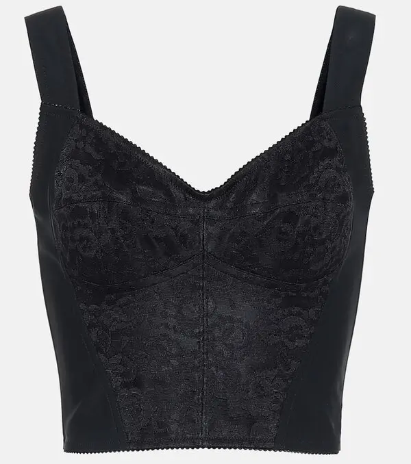 Dolce & Gabbana Lace-trimmed Jacquard Bustier - Black