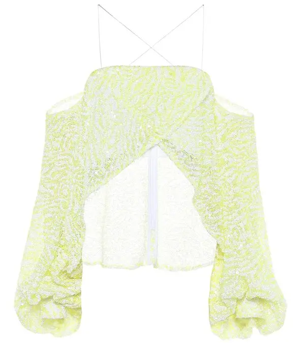 Halpern Sequined Off-shoulder Cropped Blouse