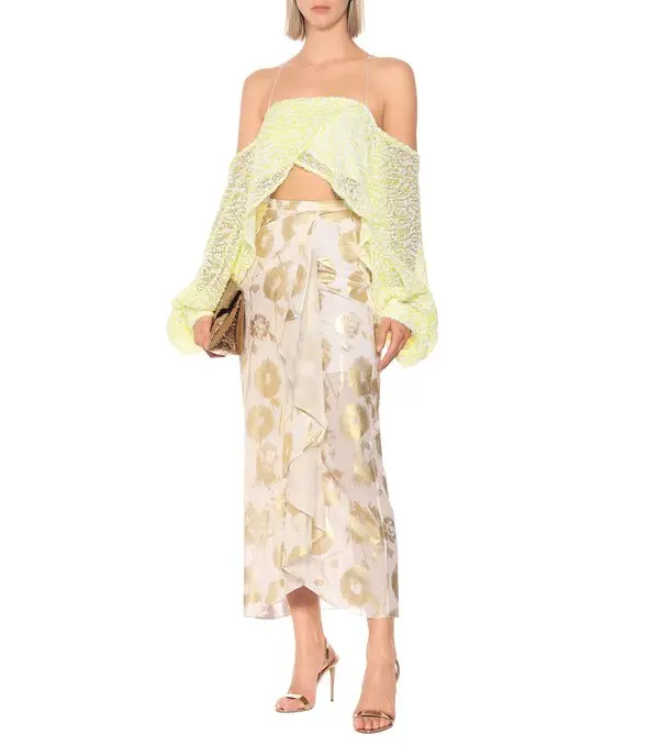 Halpern Sequined Off-shoulder Cropped Blouse