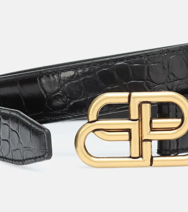 Balenciaga Bb Croc-effect Leather Belt - Black