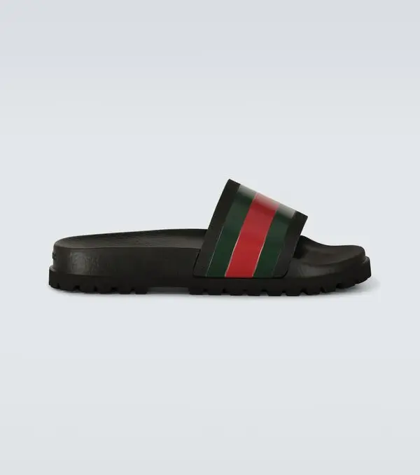 Gucci Striped Web Slide Sandals - Black