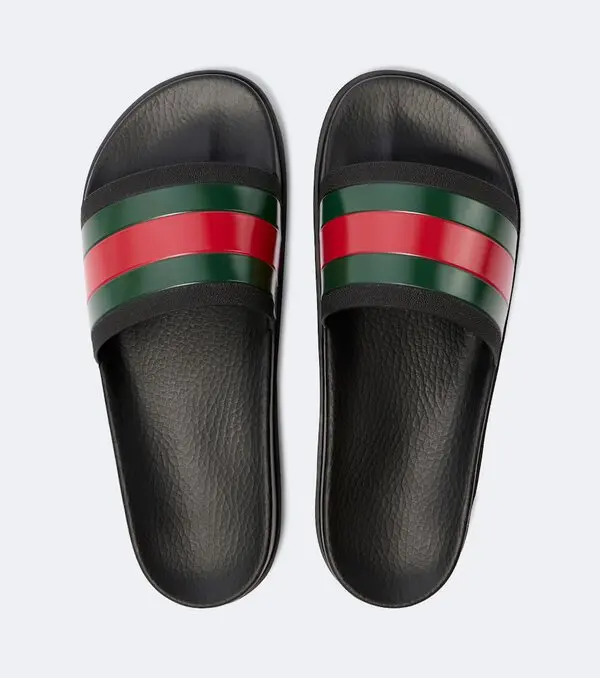 Gucci Striped Web Slide Sandals - Black