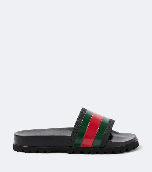 Gucci Striped Web Slide Sandals - Black