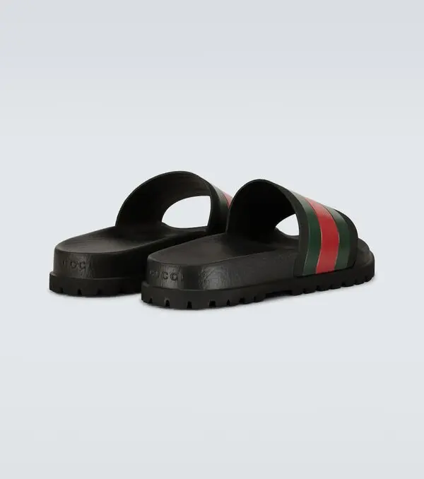 Gucci Striped Web Slide Sandals - Black