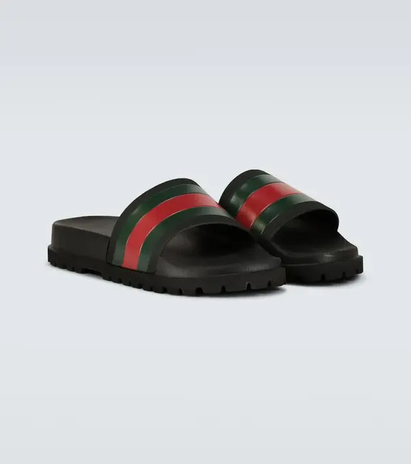 Gucci Striped Web Slide Sandals - Black