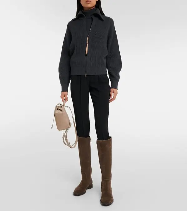 Brunello Cucinelli Silk-blend Cropped Pants - Black