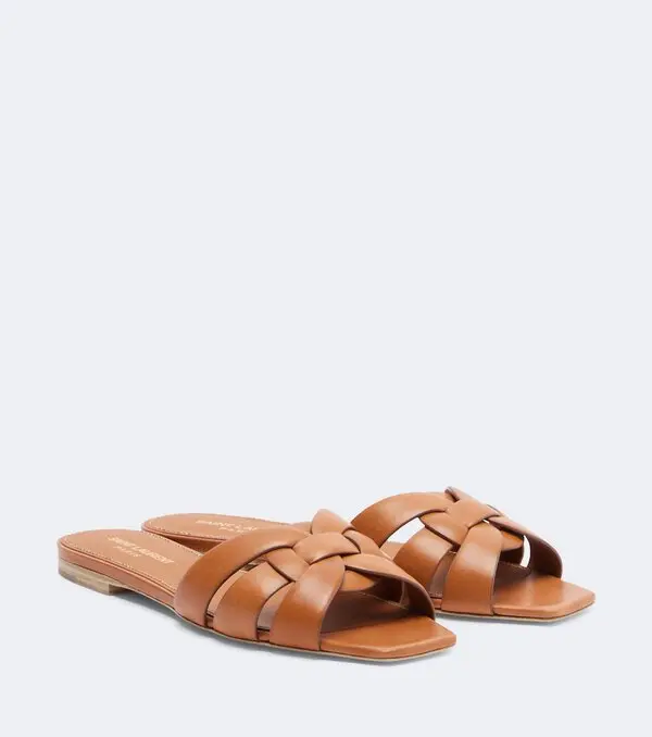 Saint Laurent Tribute Nu Pieds 05 Leather Slides - Cognac